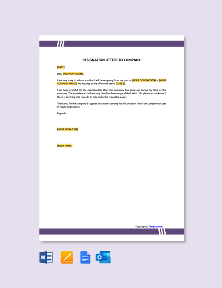 FREE Company Employee Resignation Letter Template - Word | Google Docs ...