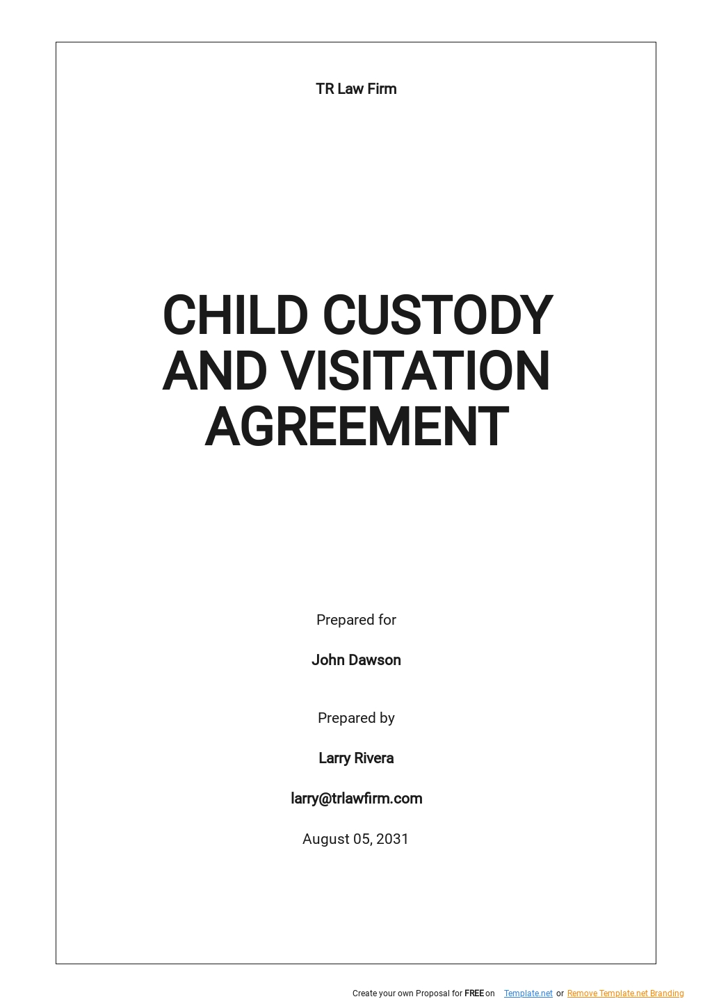 Child Custody Agreement Template - Google Docs, Word, Apple Pages ...