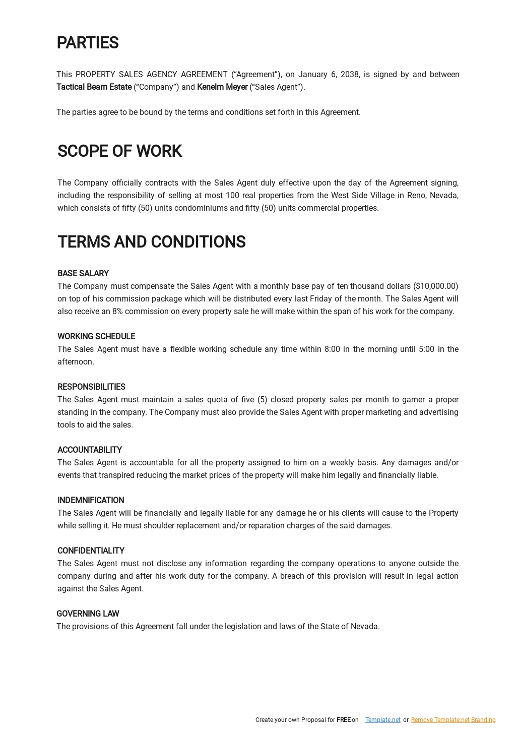 Free Sample Property Sales Agency Agreement Template - Google Docs ...