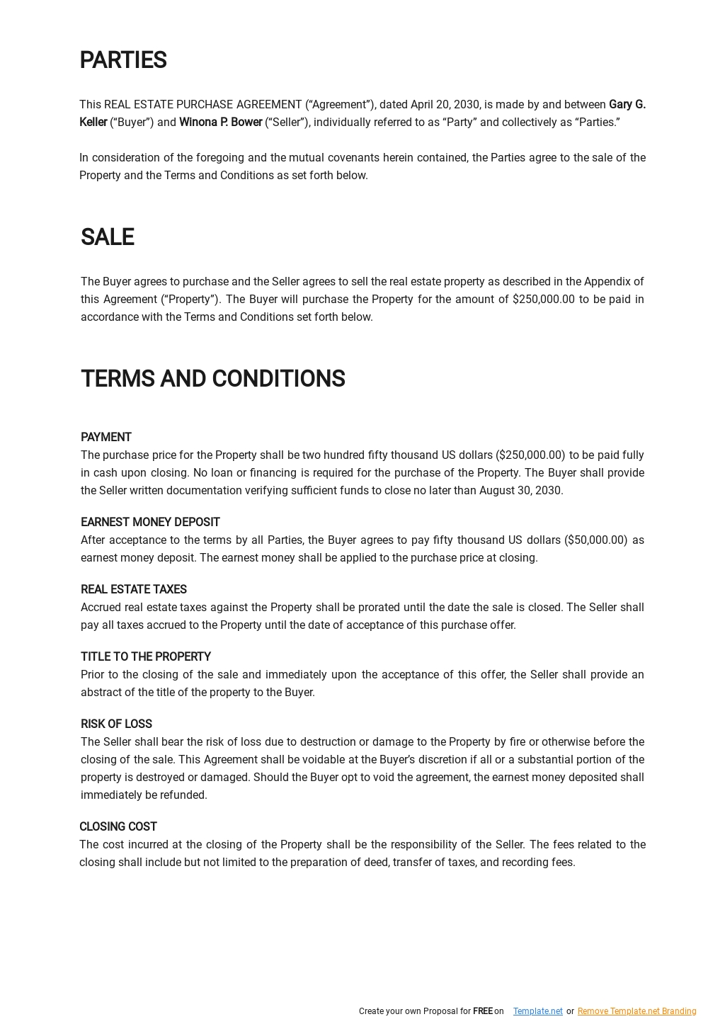 FREE Basic Real Estate Purchase Agreement Template | Template.net
