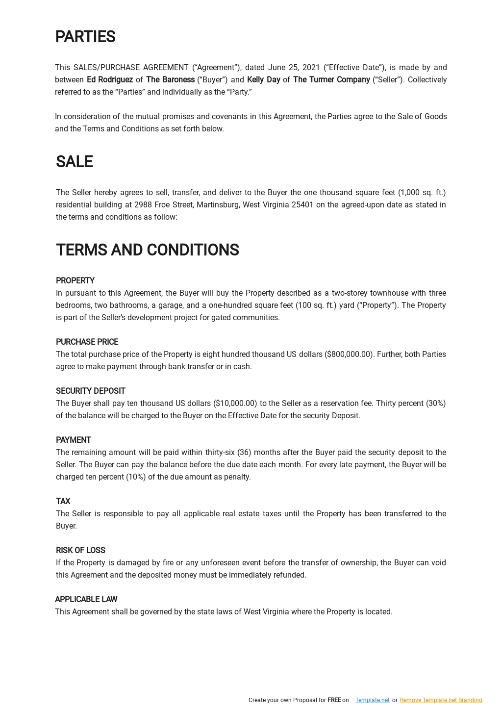 Sample Real Estate Purchase Agreement Template [Free PDF] | Template.net