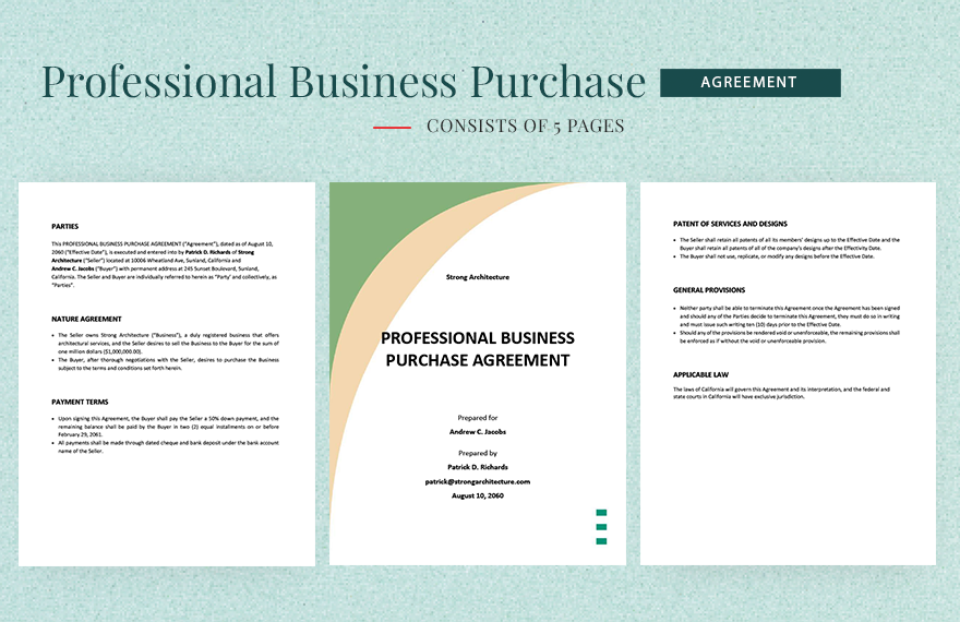 Free Simple Professional Business Purchase Agreement Template Download In Word Google Docs 