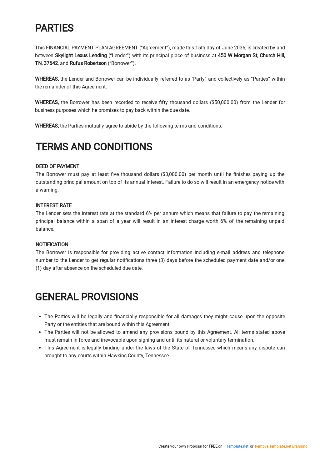 Financial Payment Plan Agreement Template - Google Docs, Word, Apple ...