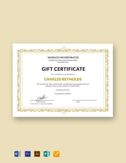 FREE Fancy Gift Certificate Template Word DOC PSD InDesign 