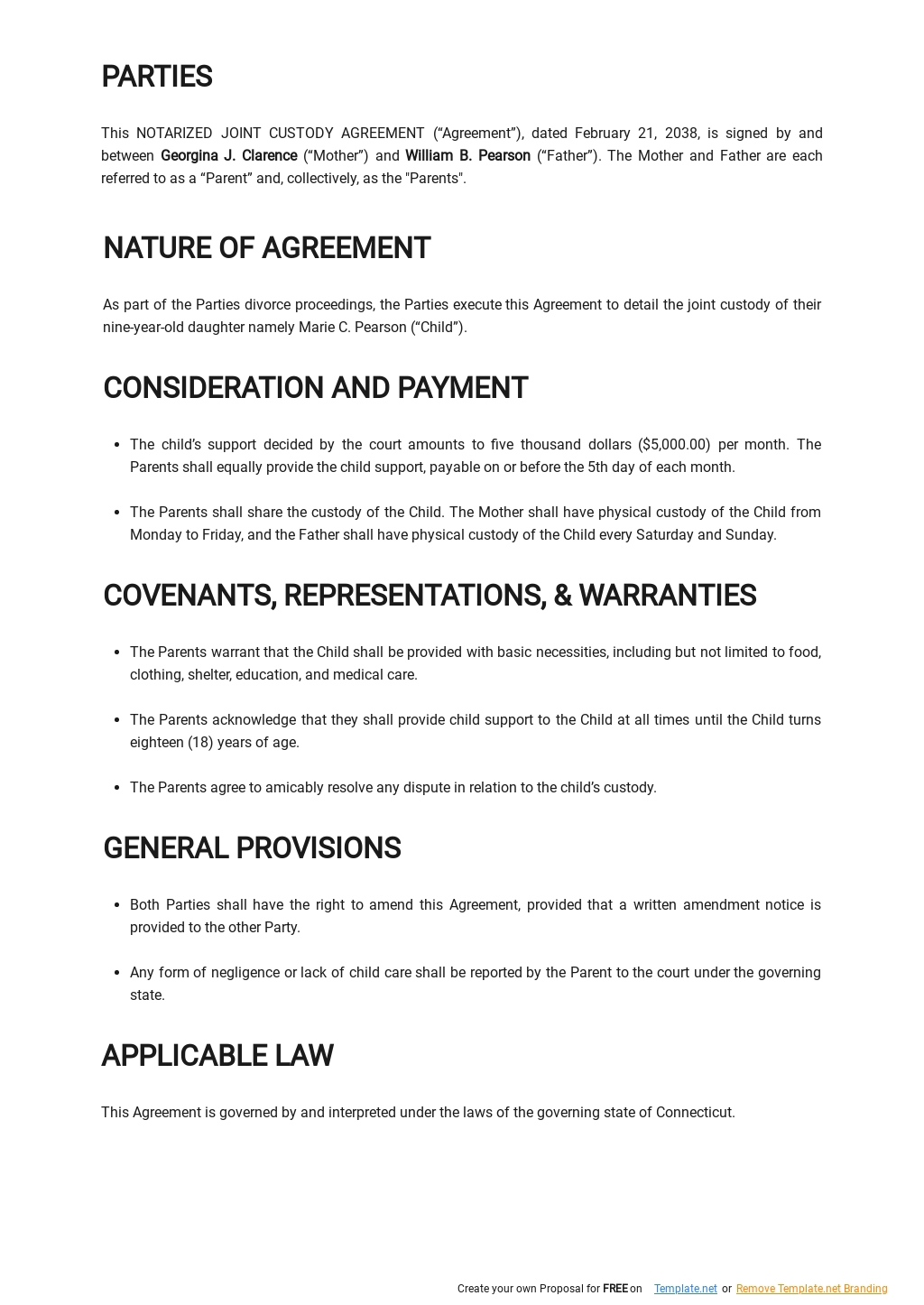Notarized Joint Custody Agreement Template Google Docs Word Apple 