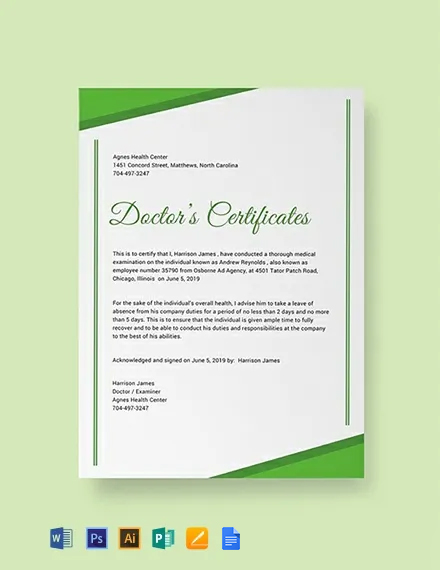 FREE Sample Medical Certificate from Doctor Template - Word (DOC) | PSD ...