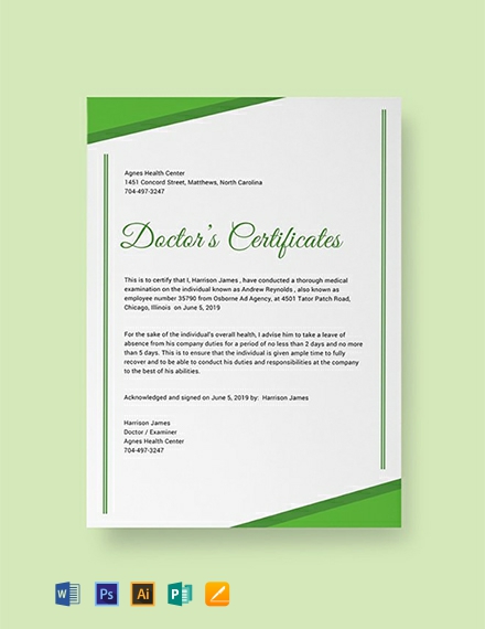 FREE Doctor Certificate Template - Word (DOC) | PSD | InDesign | Apple ...