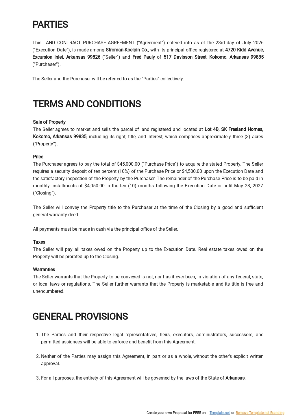 Land Contract Purchase Agreement Template - Google Docs, Word ...