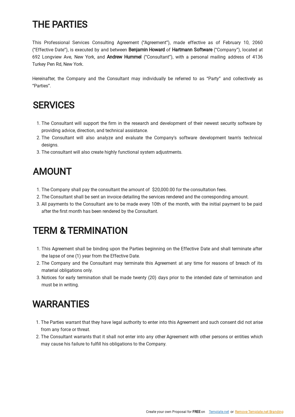 FREE Professional Services Consulting Agreement Template | Template.net