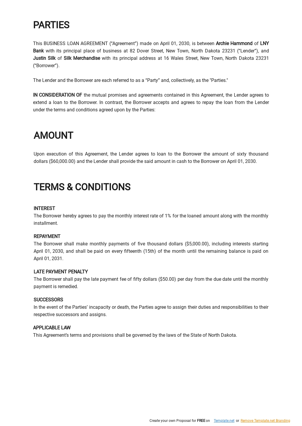 Free Simple Business Loan Agreement Template - Google Docs, Word, Apple ...