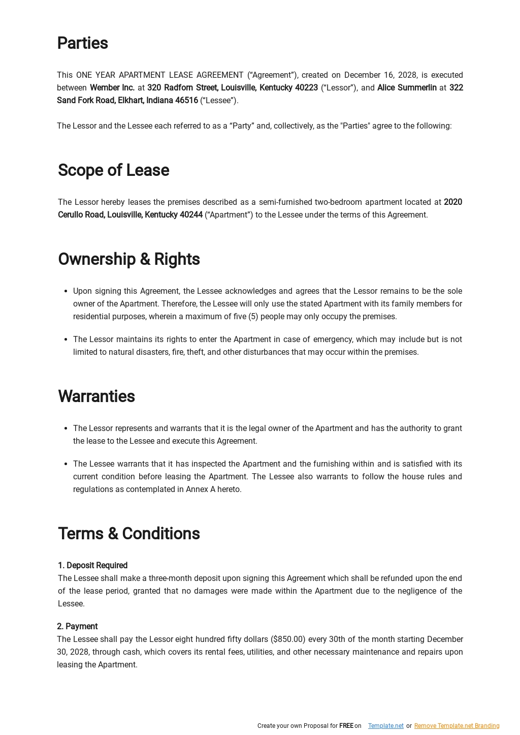 One Year Apartment Lease Agreement Template in Google Docs, Word ...