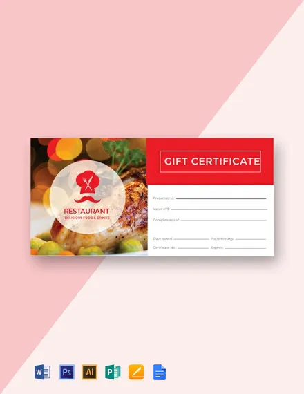FREE Restaurant Gift Certificate Template - Word (DOC) | PSD | InDesign ...