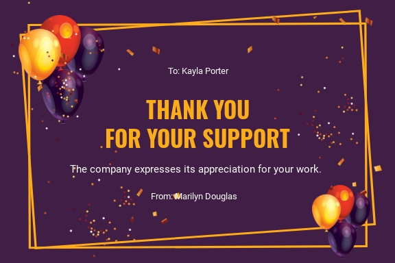 Free Business Thank You Support Card Template Google Docs 