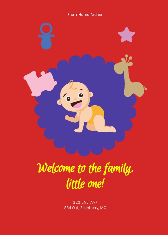 New Baby Welcome Card Template - Google Docs, Illustrator, Word, PSD ...