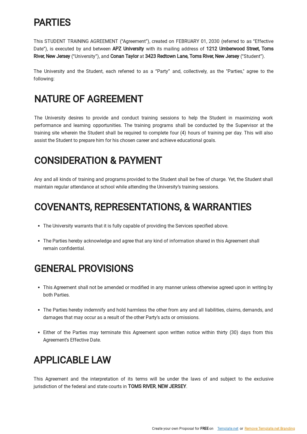 Training Agreement Template Uk