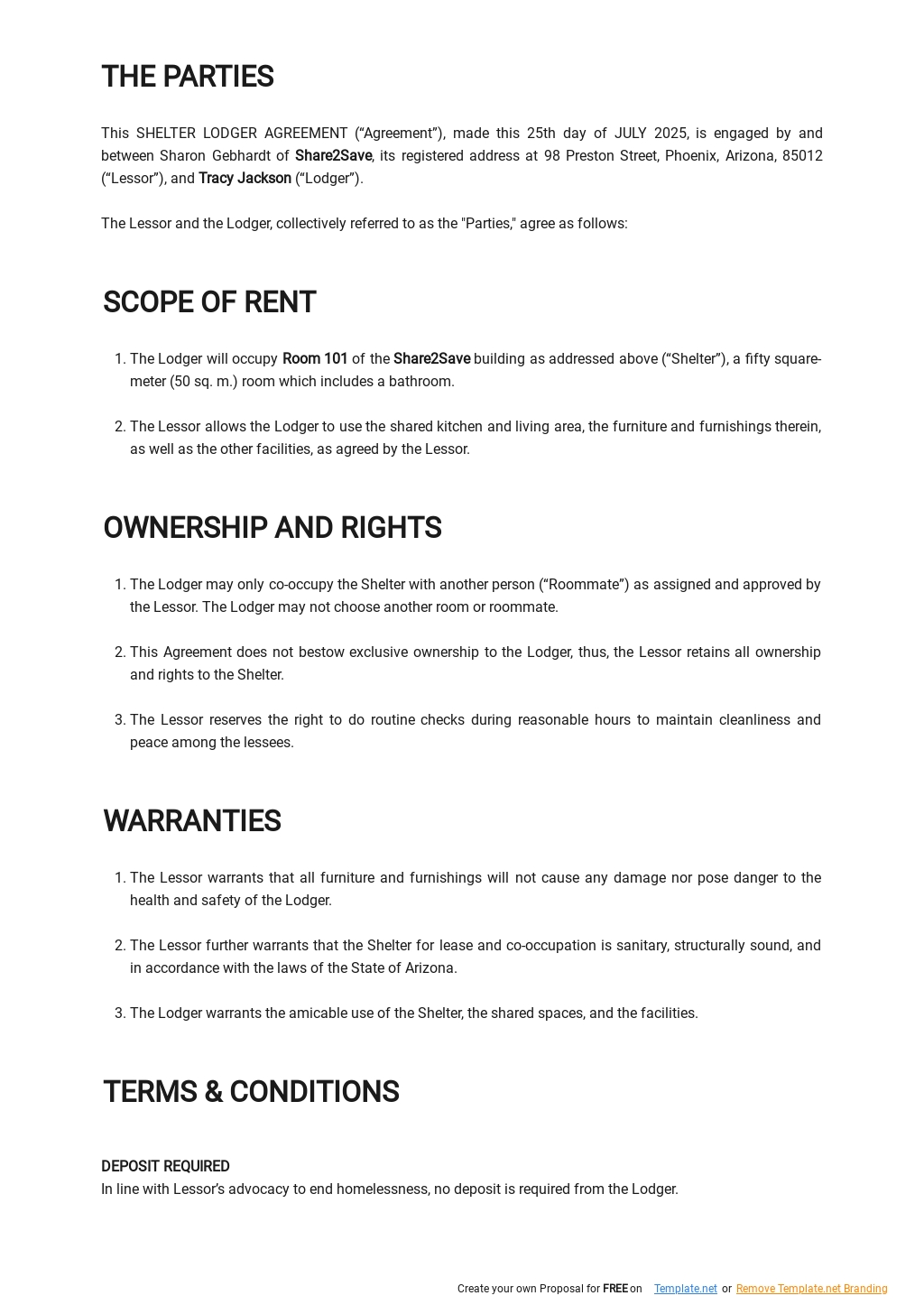 Free Basic Lodger Agreement Template