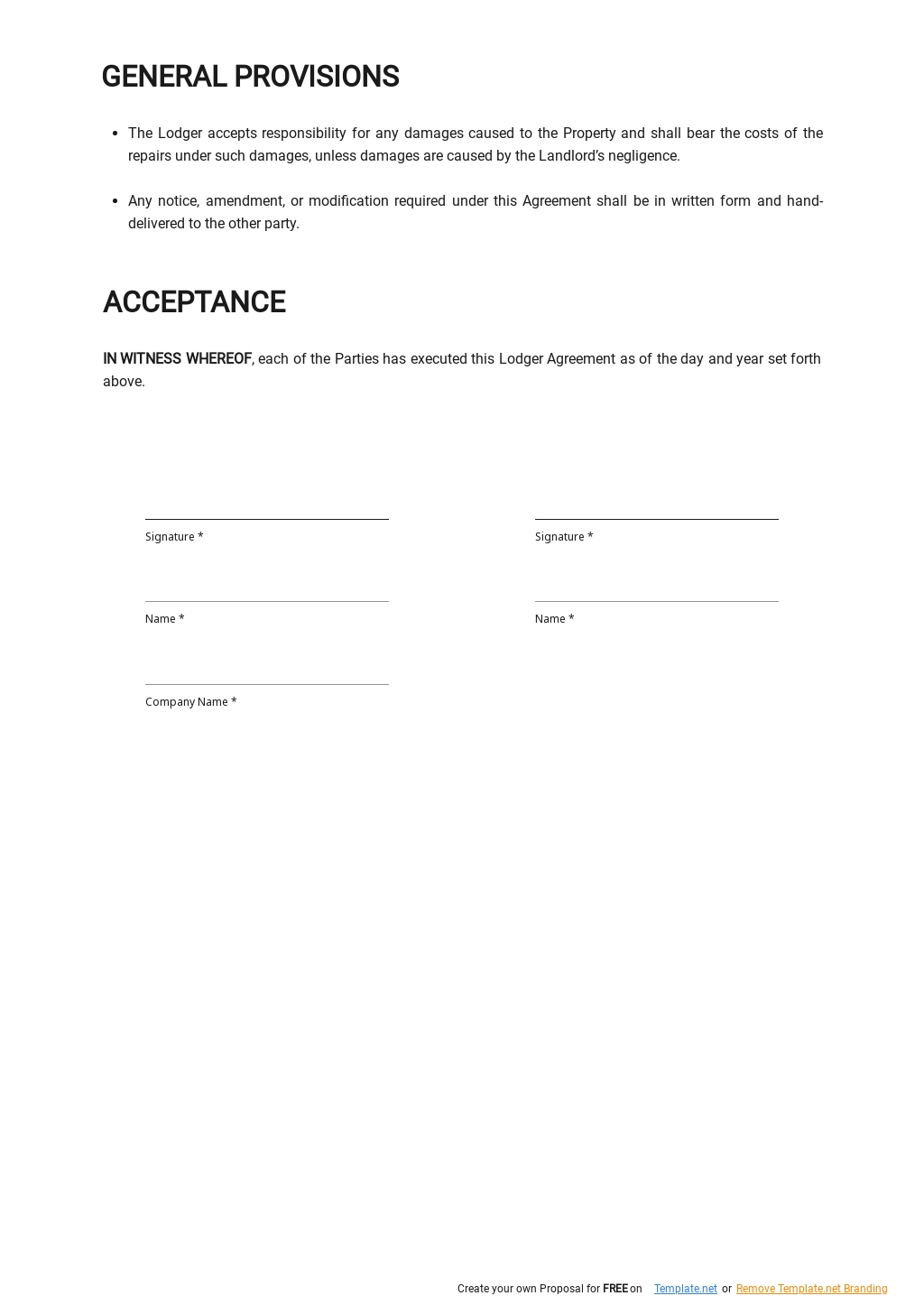 Notice To Terminate A Lodger Agreement Template
