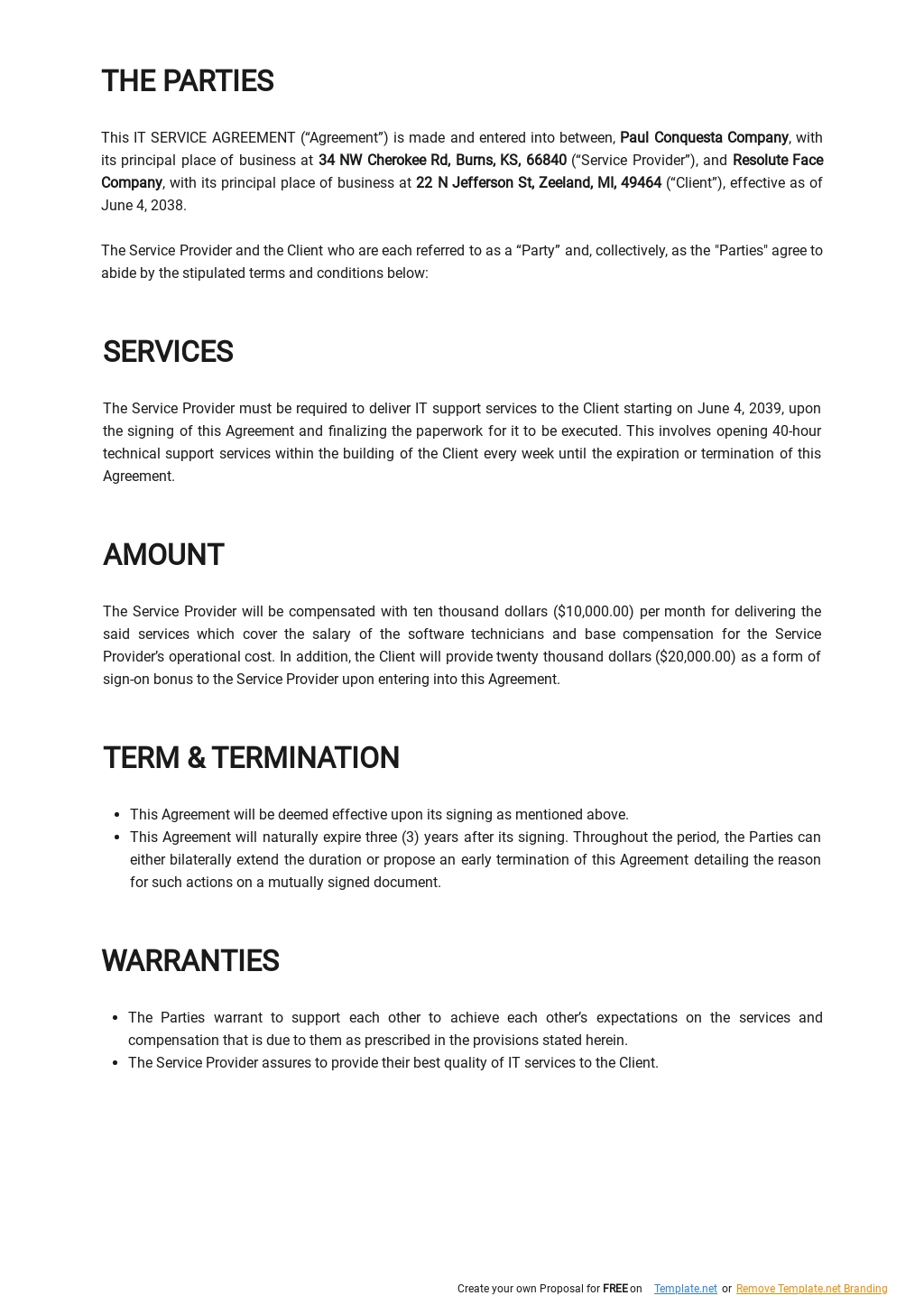 IT Service Agreement Template in Google Docs, Word | Template.net