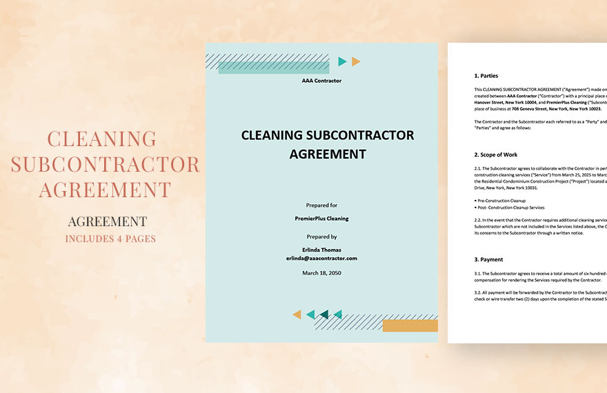 Cleaning Subcontractor Agreement Template Download In Word Google 