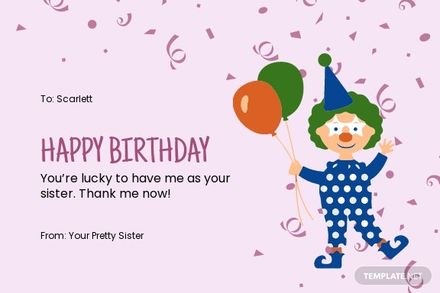 Funny Sister Birthday Card Template Google Docs Illustrator Word 
