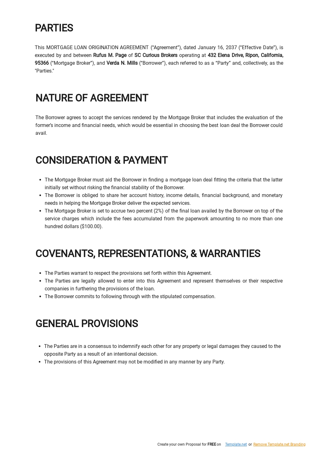 Mortgage Loan Origination Agreement Template in Google Docs, Word ...