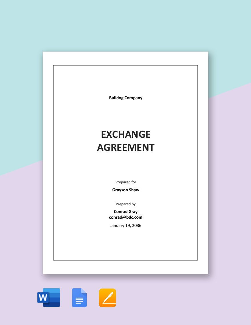 Exchange Agreement Template - Google Docs, Word, Apple Pages | Template.net