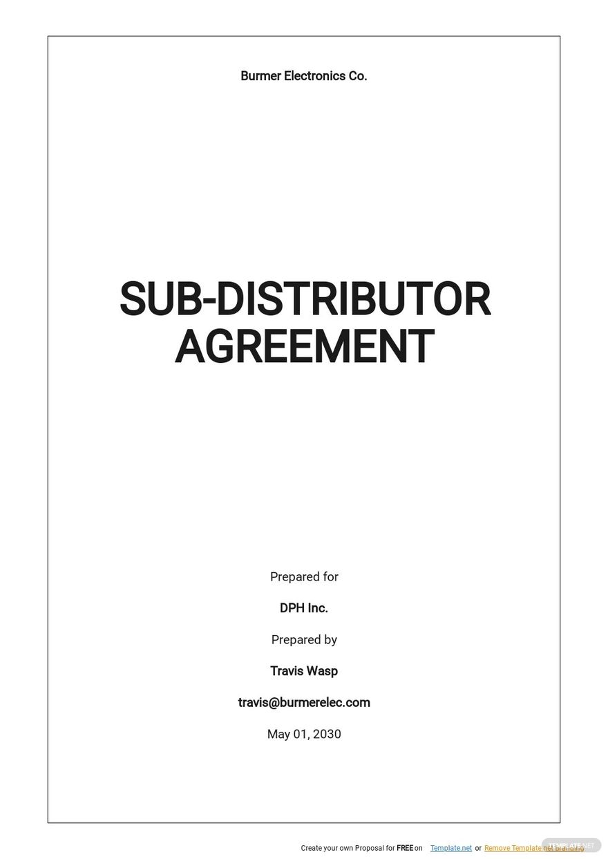 Sub Distributor Agreement Template In Google Docs Word Template