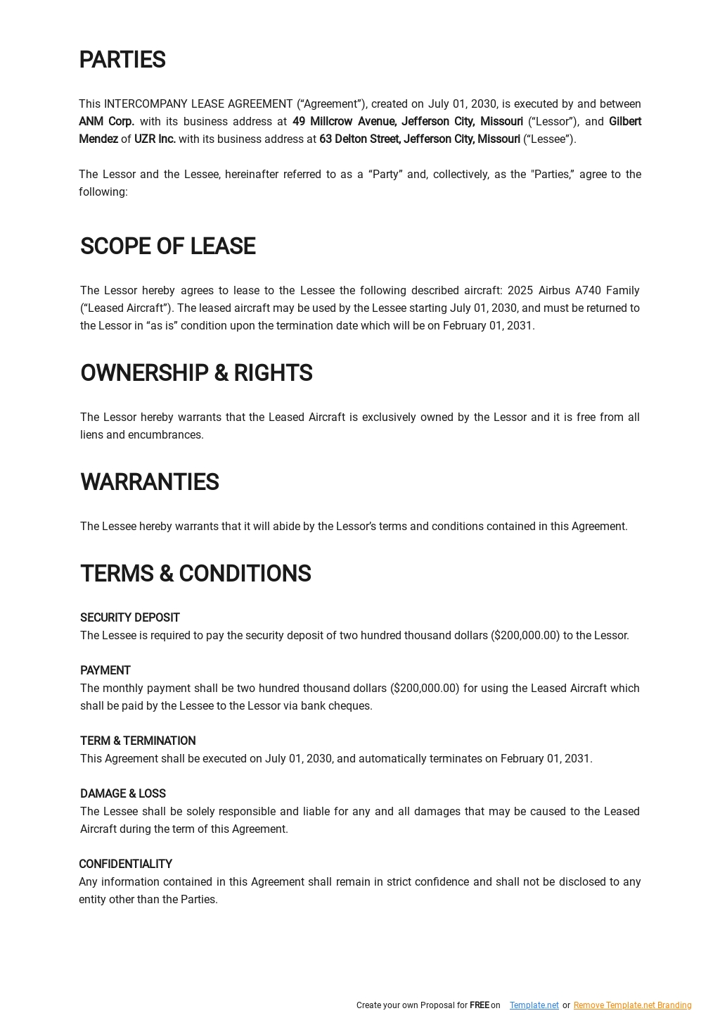 Intercompany Lease Agreement Template In Google Docs Word Template