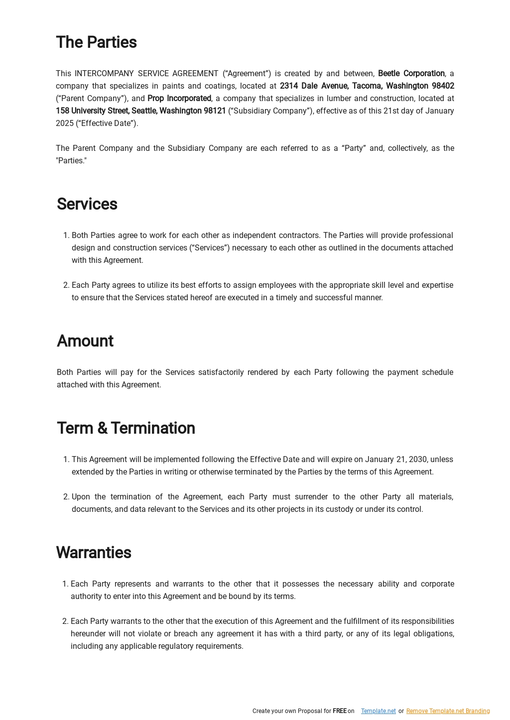 FREE Simple Intercompany Service Agreement Template In Google Docs 