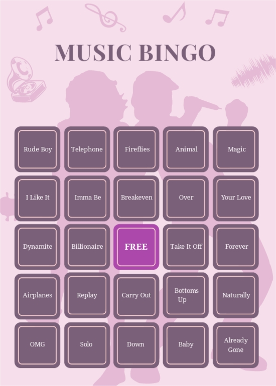 Music Bingo Card Template Download In Word Illustrator PSD 