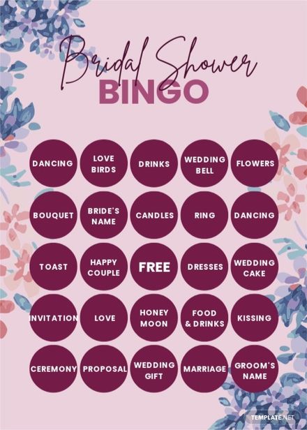 Bridal Shower Bingo Card Template Illustrator Word PSD Template