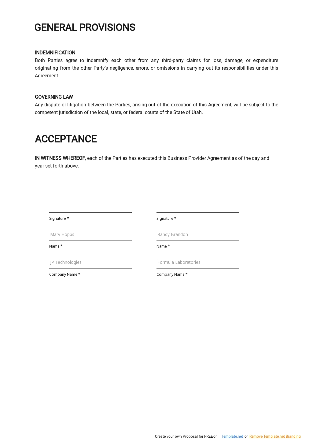 Business Provider Agreement Template in Google Docs, Word | Template.net