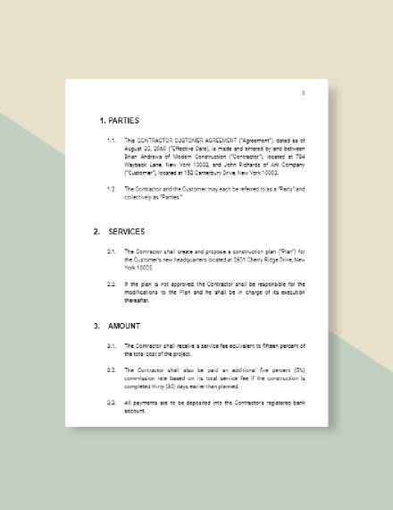 Contractor Customer Agreement Template in Google Docs, Word, PDF ...