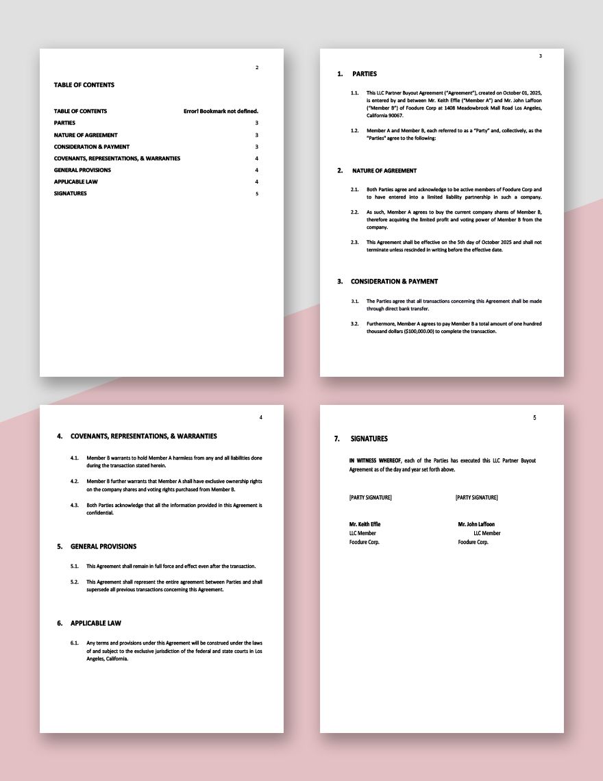LLC Partner Buyout Agreement Template Download In Word Google Docs 