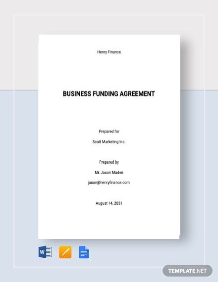 Business Funding Agreement Template - Google Docs, Word, Apple Pages ...