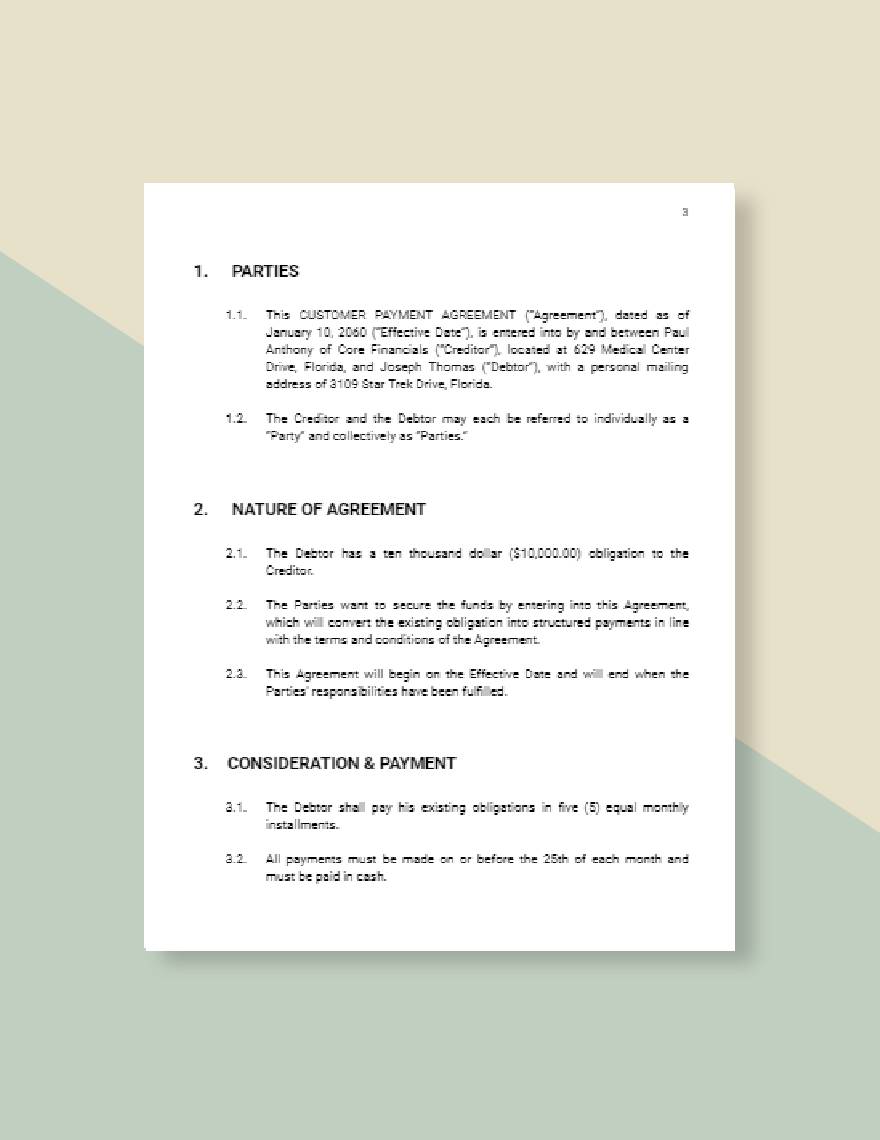 Customer Payment Agreement Template - Google Docs, Word, Apple Pages ...