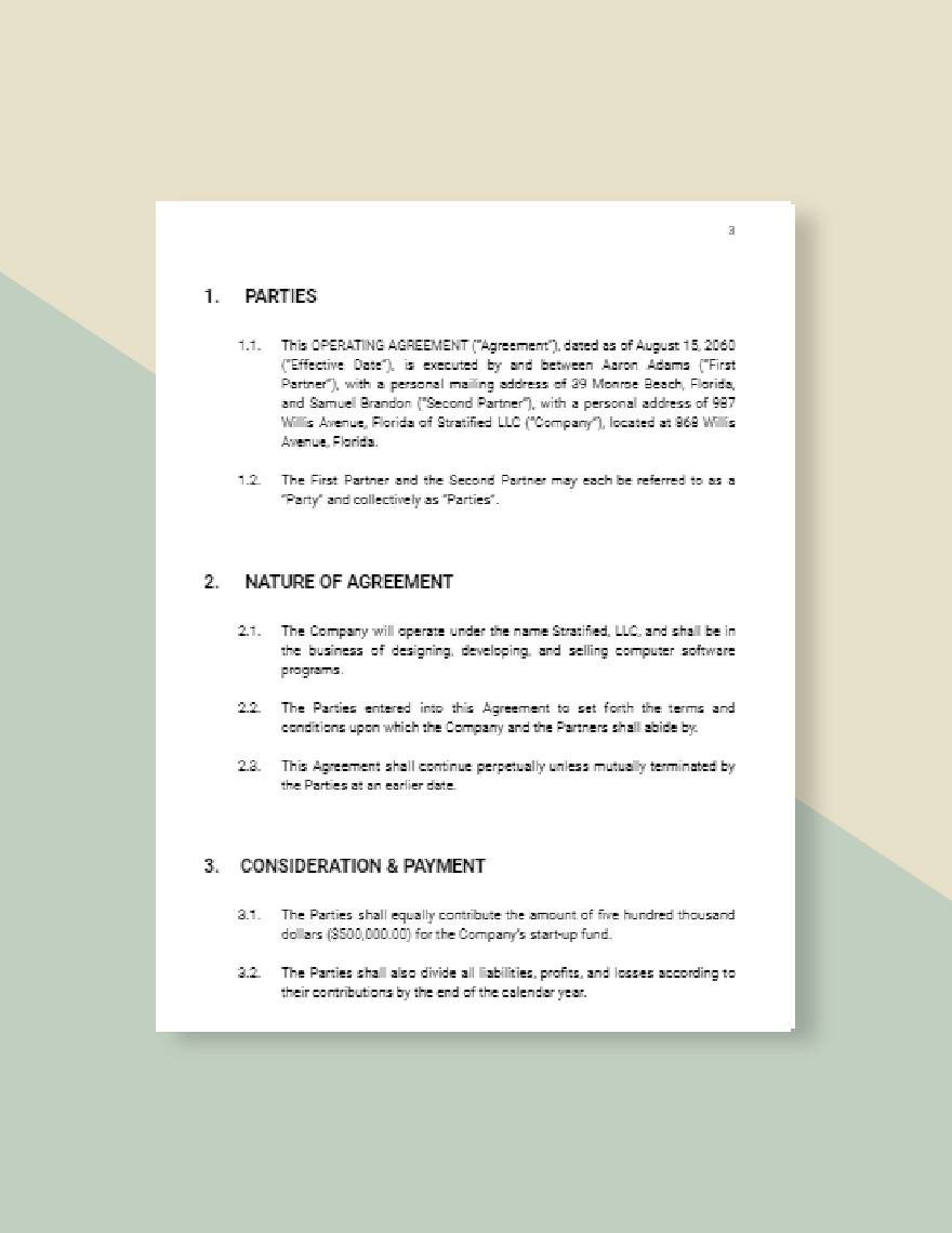 Blank Operating Agreement Template - Google Docs, Word, Apple Pages ...