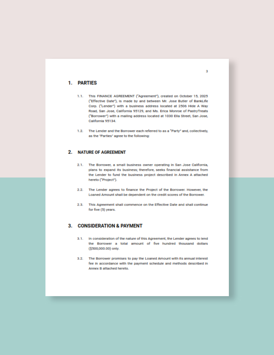 Finance Agreement Template - Google Docs, Word, PDF | Template.net