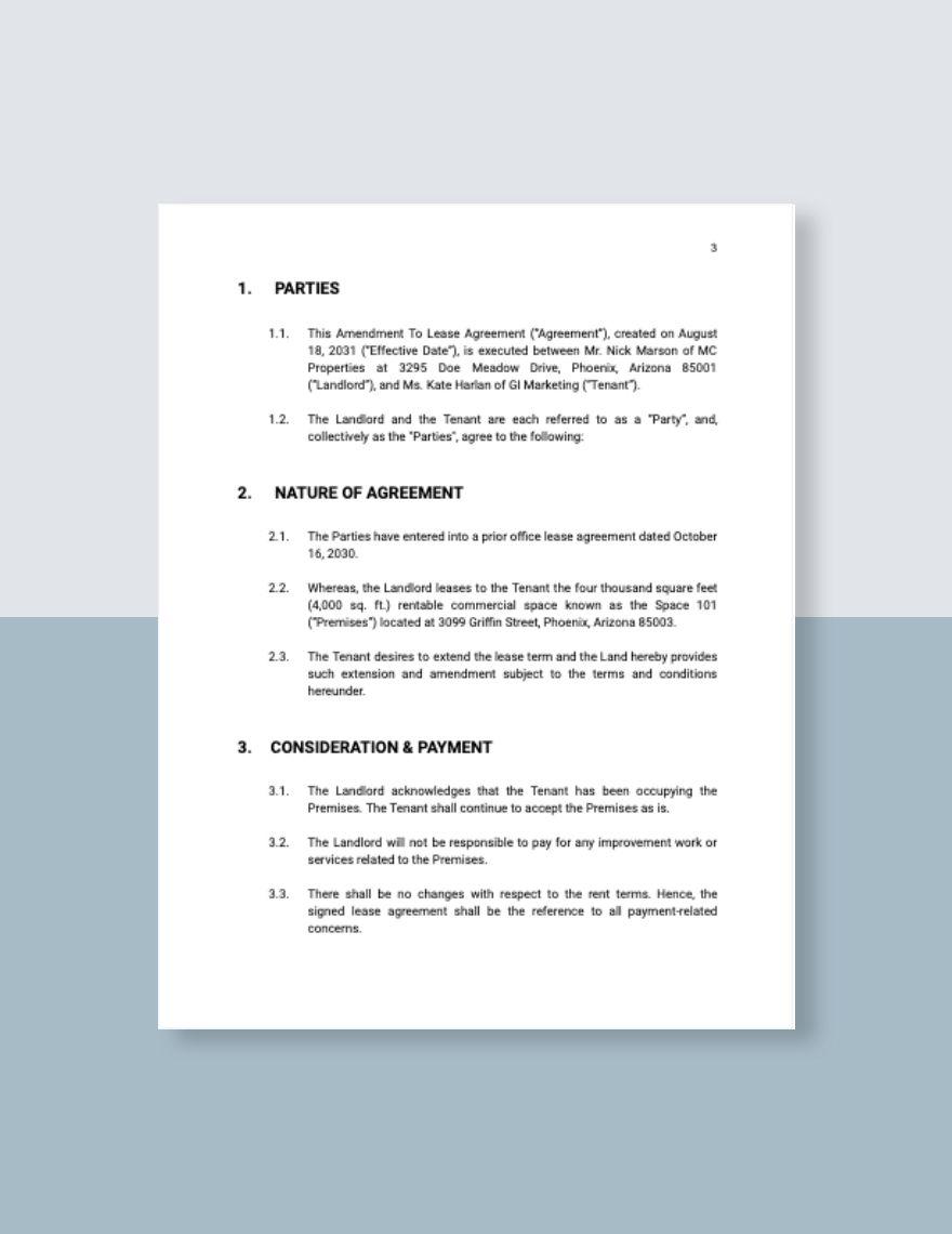 Amendment To Lease Agreement Template - Google Docs, Word, Apple Pages ...
