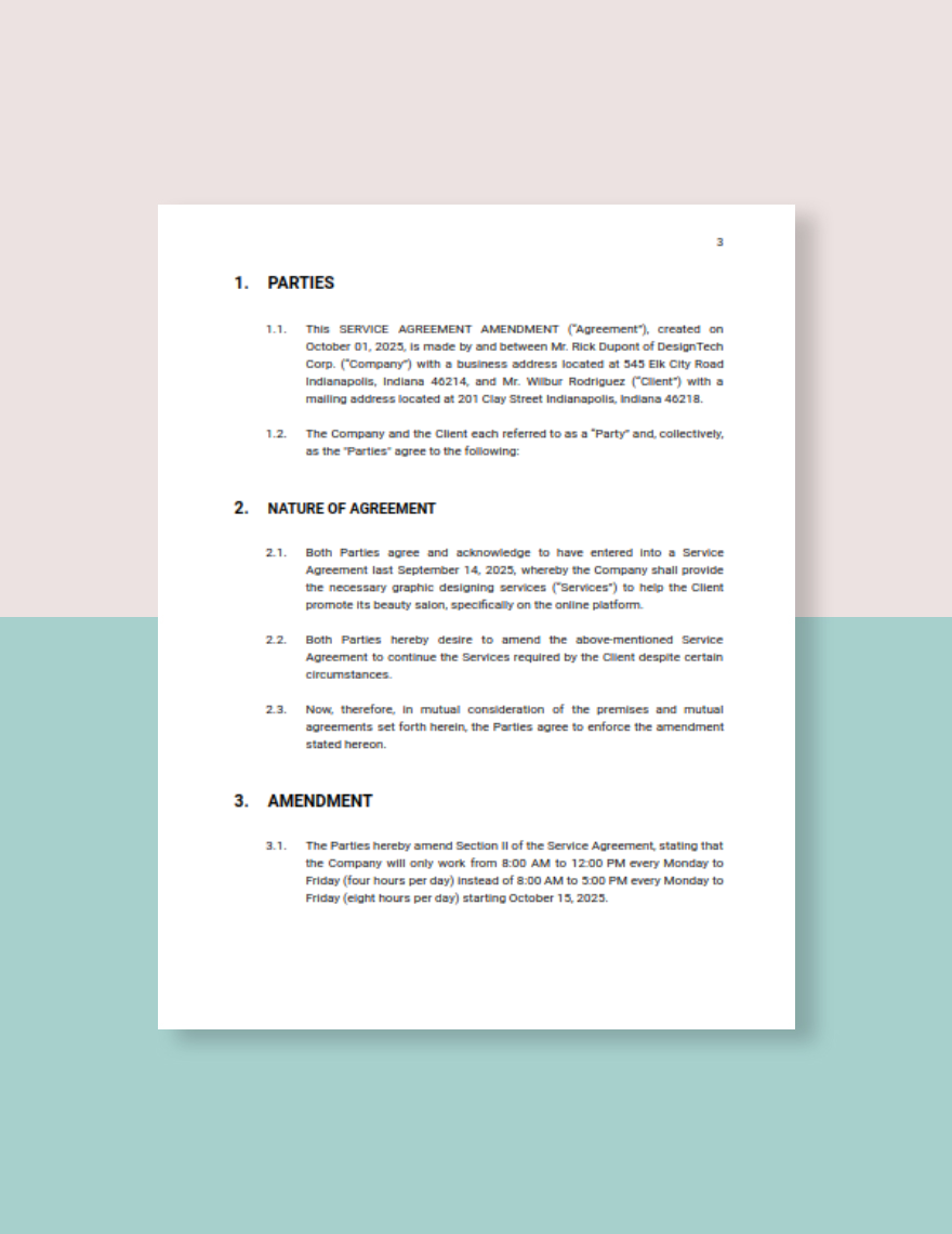 Service Agreement Amendment Template - Google Docs, Word, Apple Pages ...
