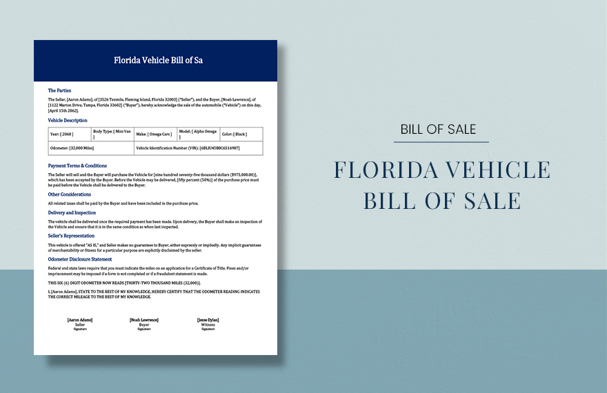 Florida Vehicle Bill Of Sale Template Download In Word Google Docs 