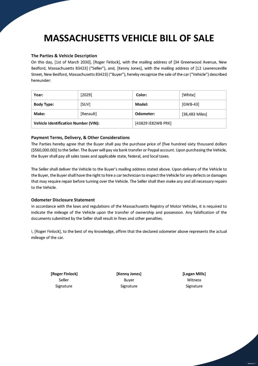 Massachusetts Vehicle Bill Of Sale Hot Picture