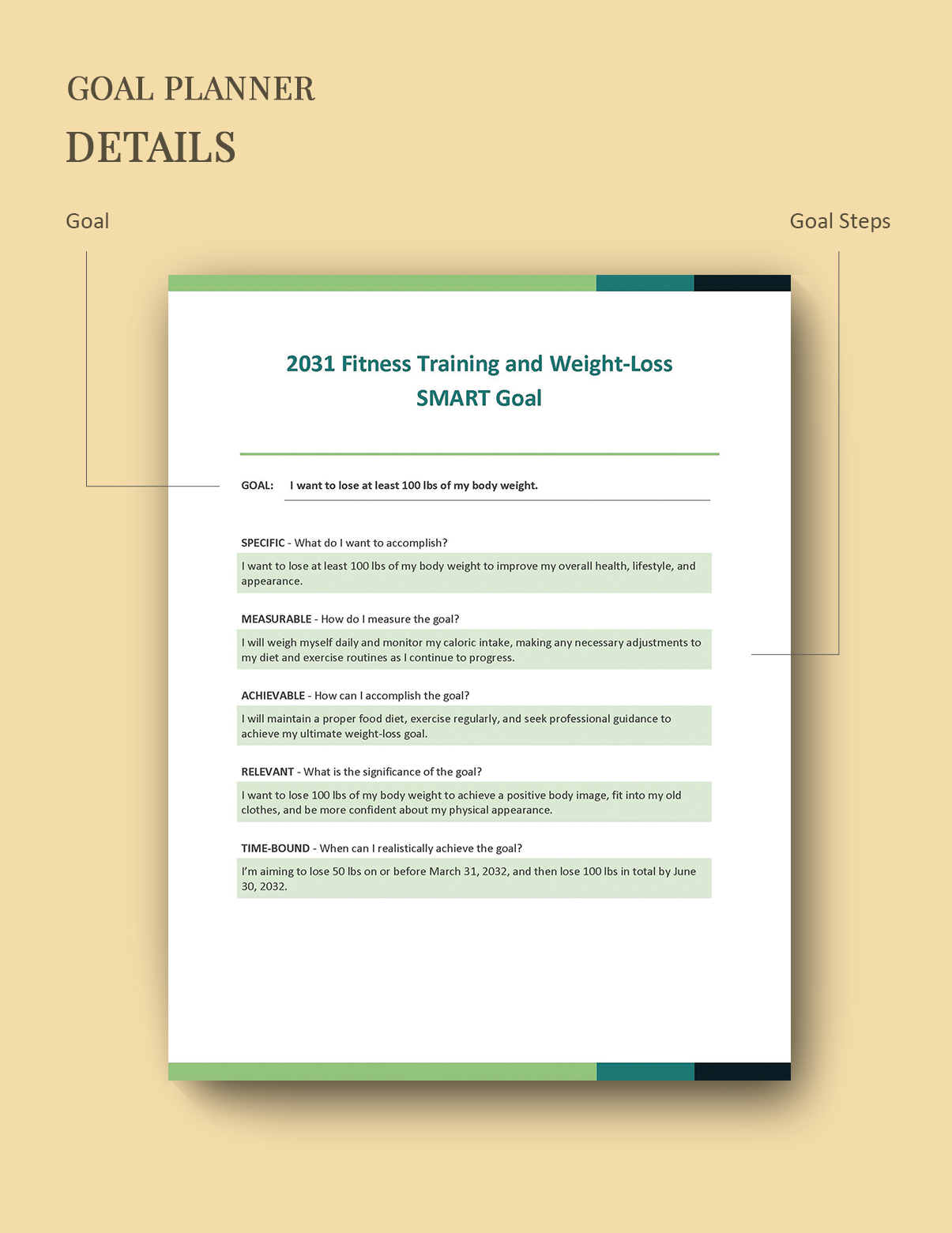 Smart Fitness Goals Template in Google Docs, Google Slides, PDF, Excel ...