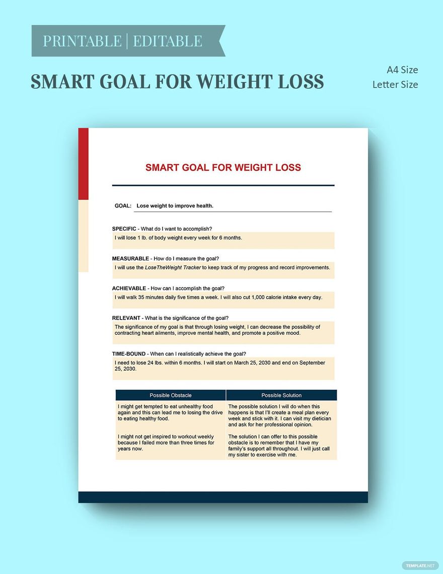 Smart Goals For Weight Loss Template Download In Word Google Docs 