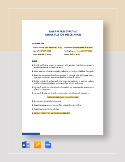 Advertising Sales Representative Job Ad/Description Template - Google ...