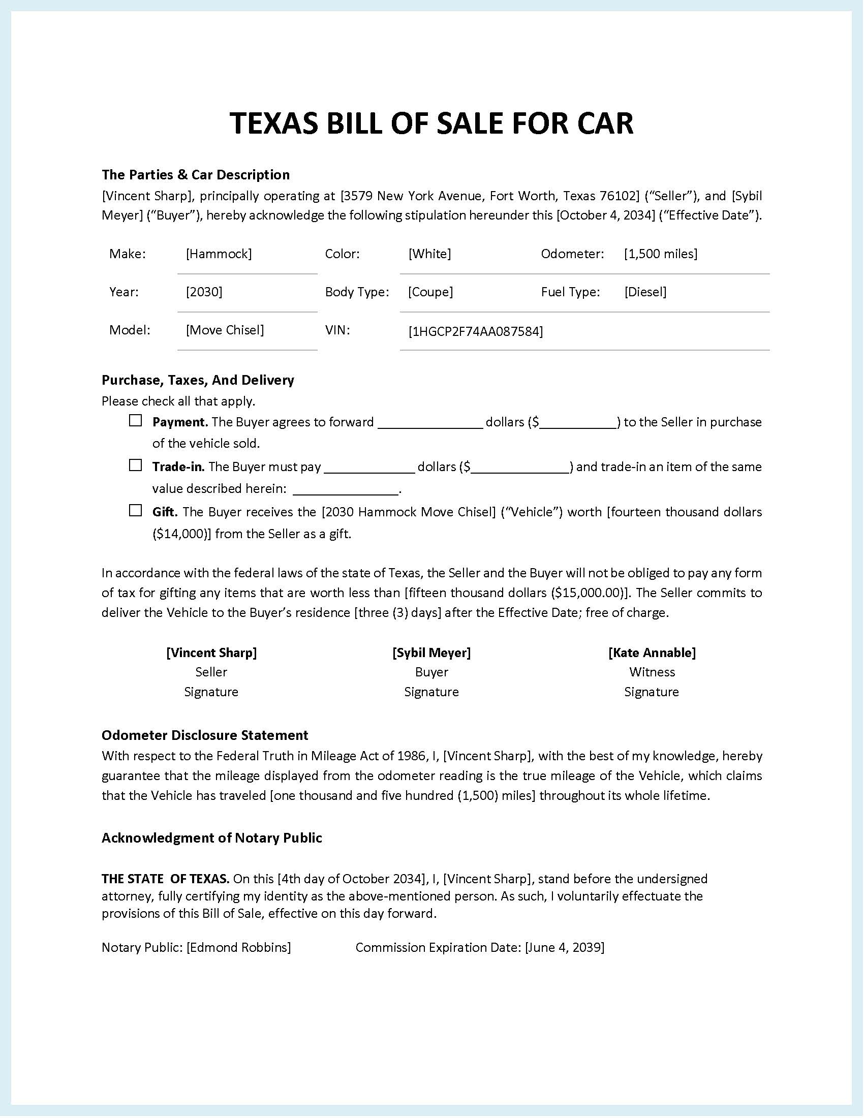 Texas Vehicle Bill Of Sale Printable Shop Fresh Riset