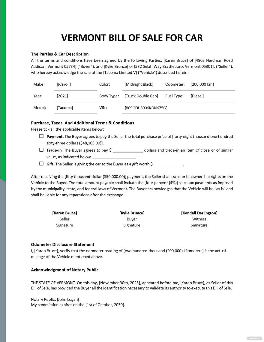 Car Bill of Sale Template - Google Docs, Google Sheets, Word, PDF ...
