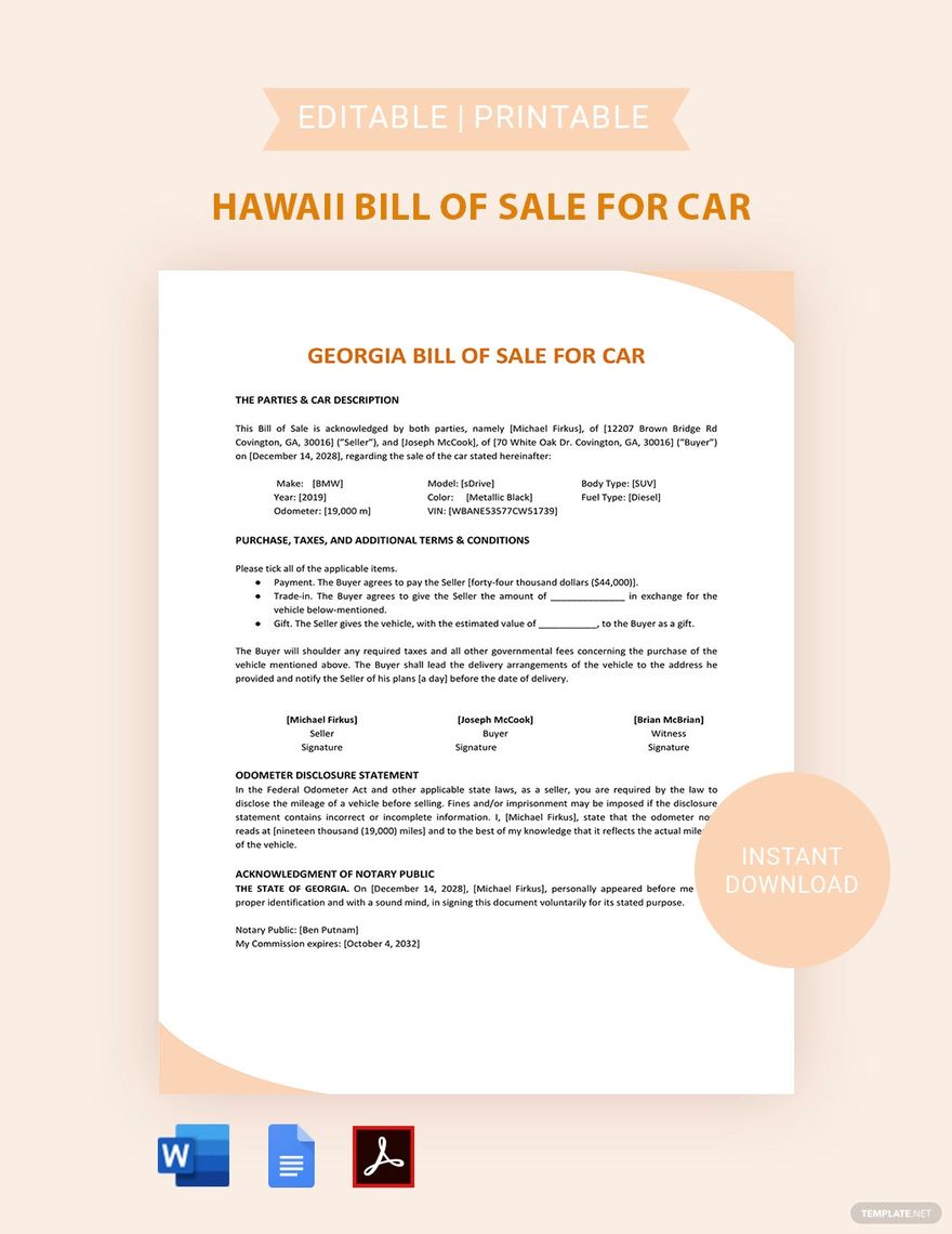 Georgia Trailer Bill Of Sale Template Google Docs Word PDF 