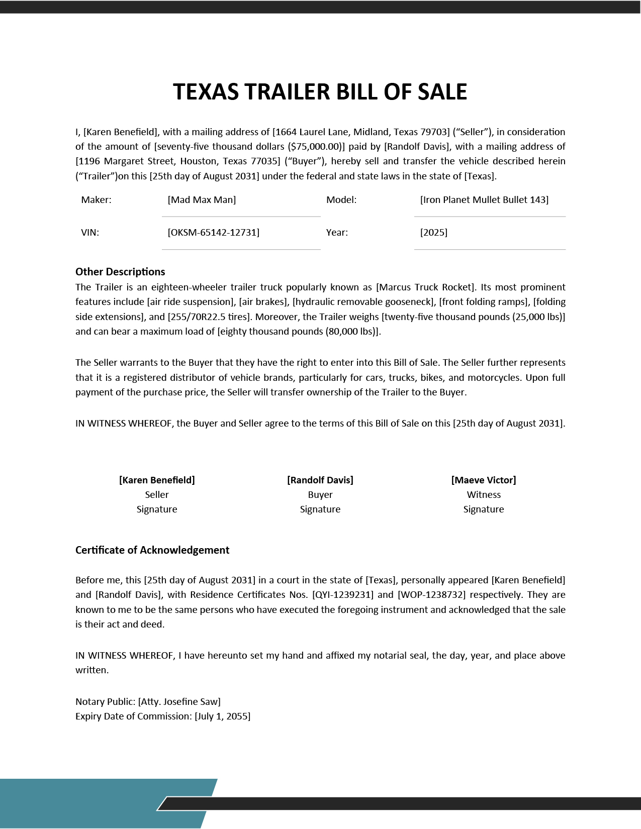 Texas Livestock Bill Of Sale Template Google Docs Word PDF 