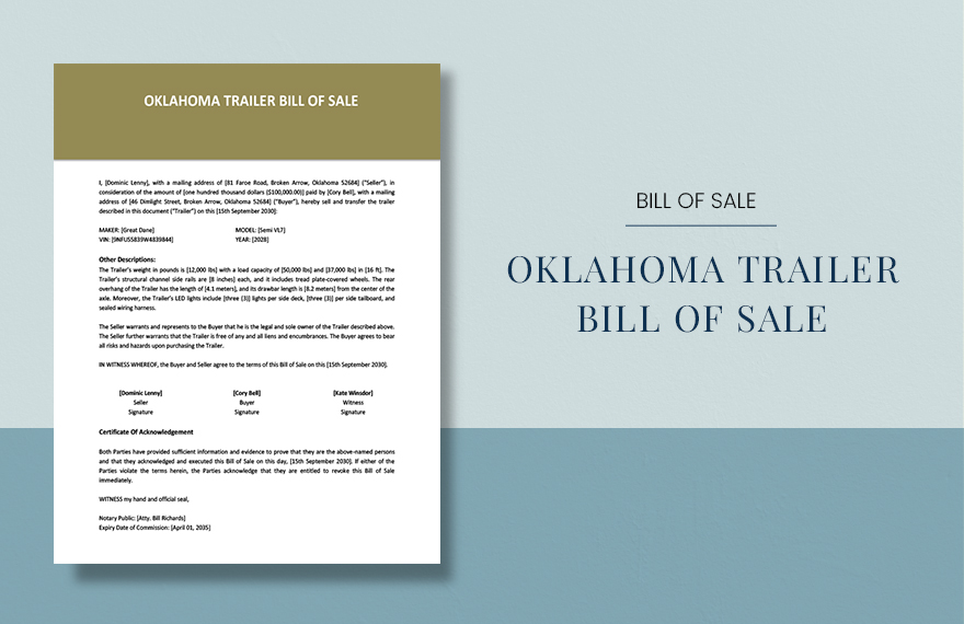 Oklahoma Trailer Bill Of Sale Template Download In Word Google Docs 